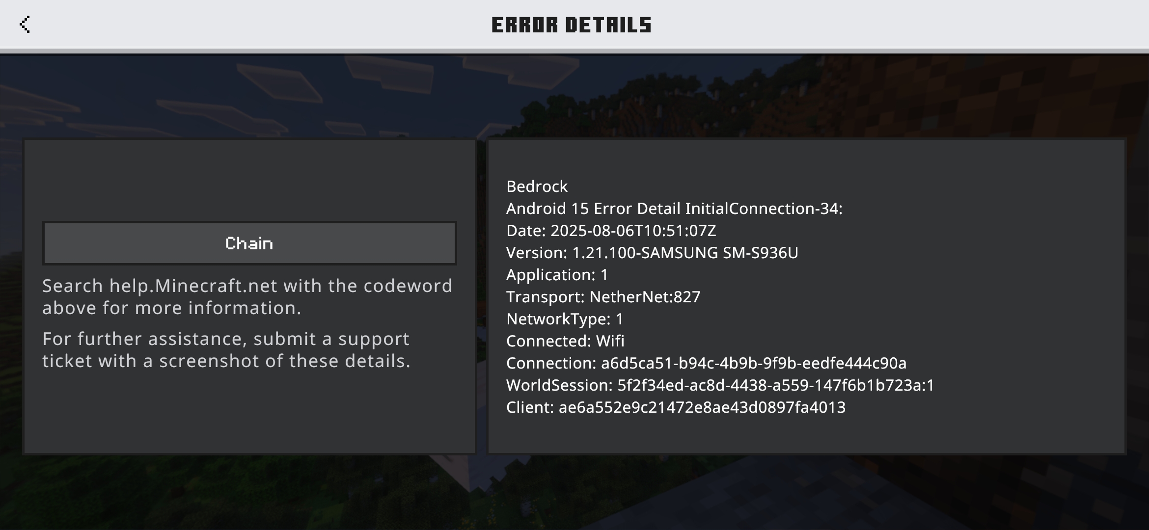 [MCPE-226113] Giving me an error "chain"