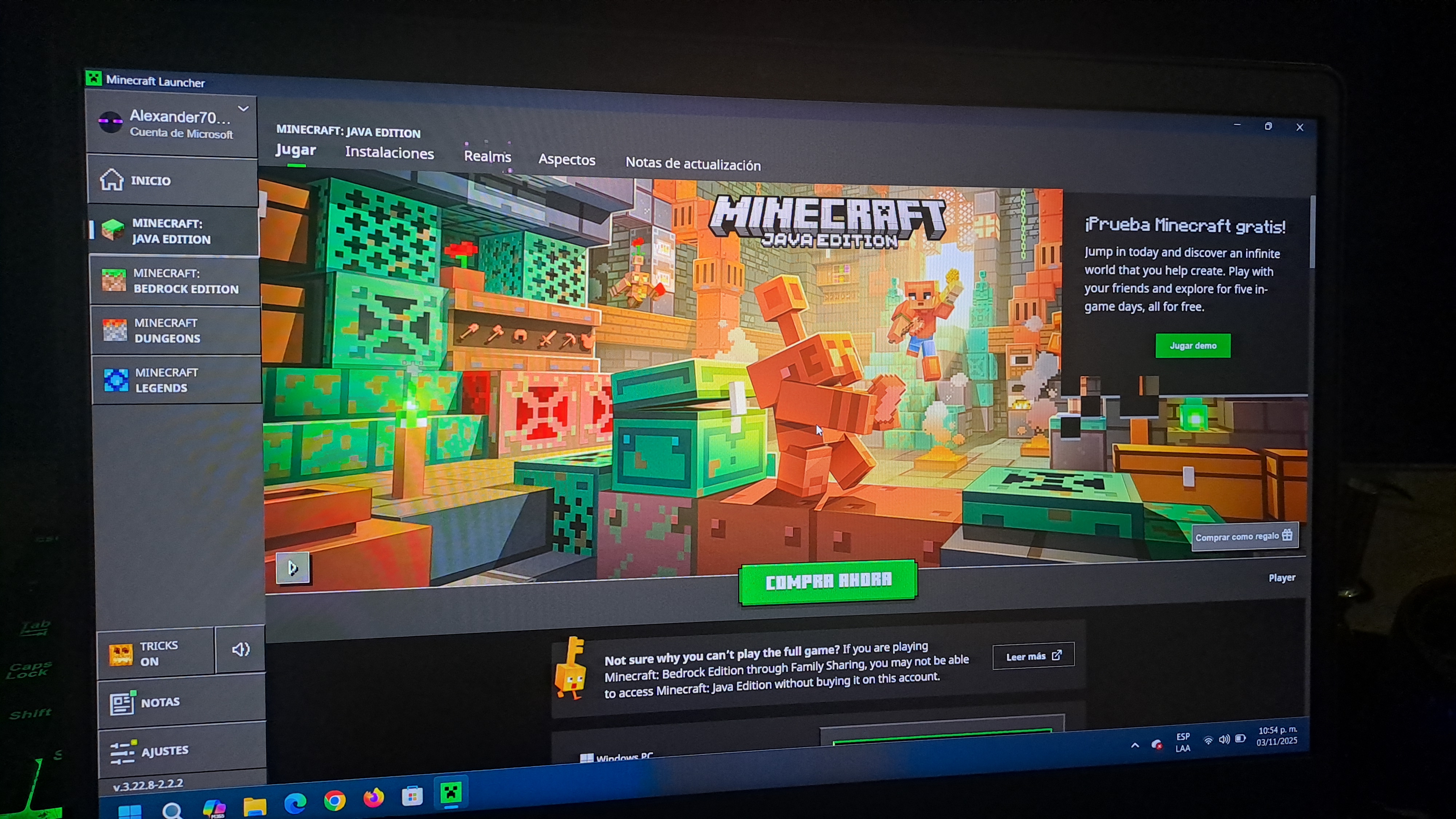 [MCL-26036] Me pide comprar minecraft y ya lo compre